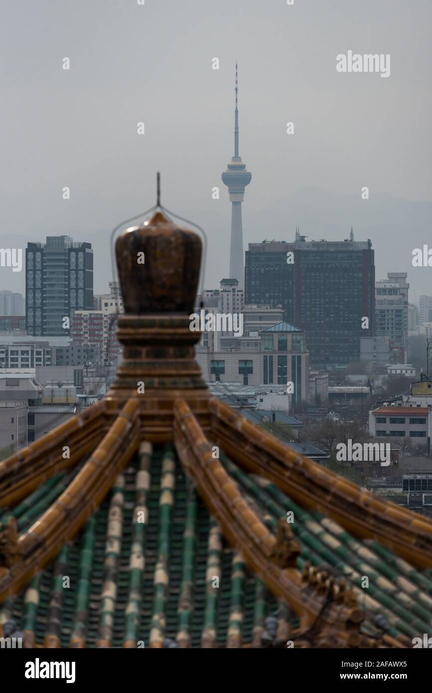 Views of a traditional roof and the CCTV (Central China Television ...