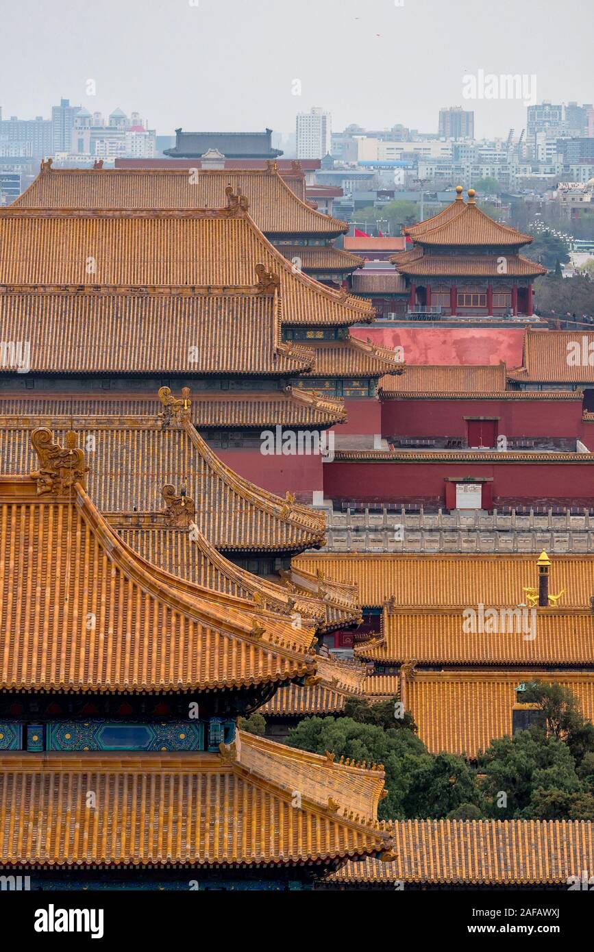 Yellow Roofs Forbidden City taken from Jinshang Park. Beijing, China ...