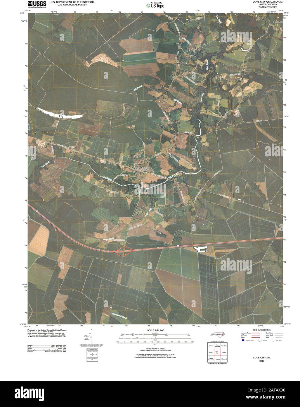 USGS TOPO Map North Carolina NC Cove City 20100830 TM Restoration Stock ...