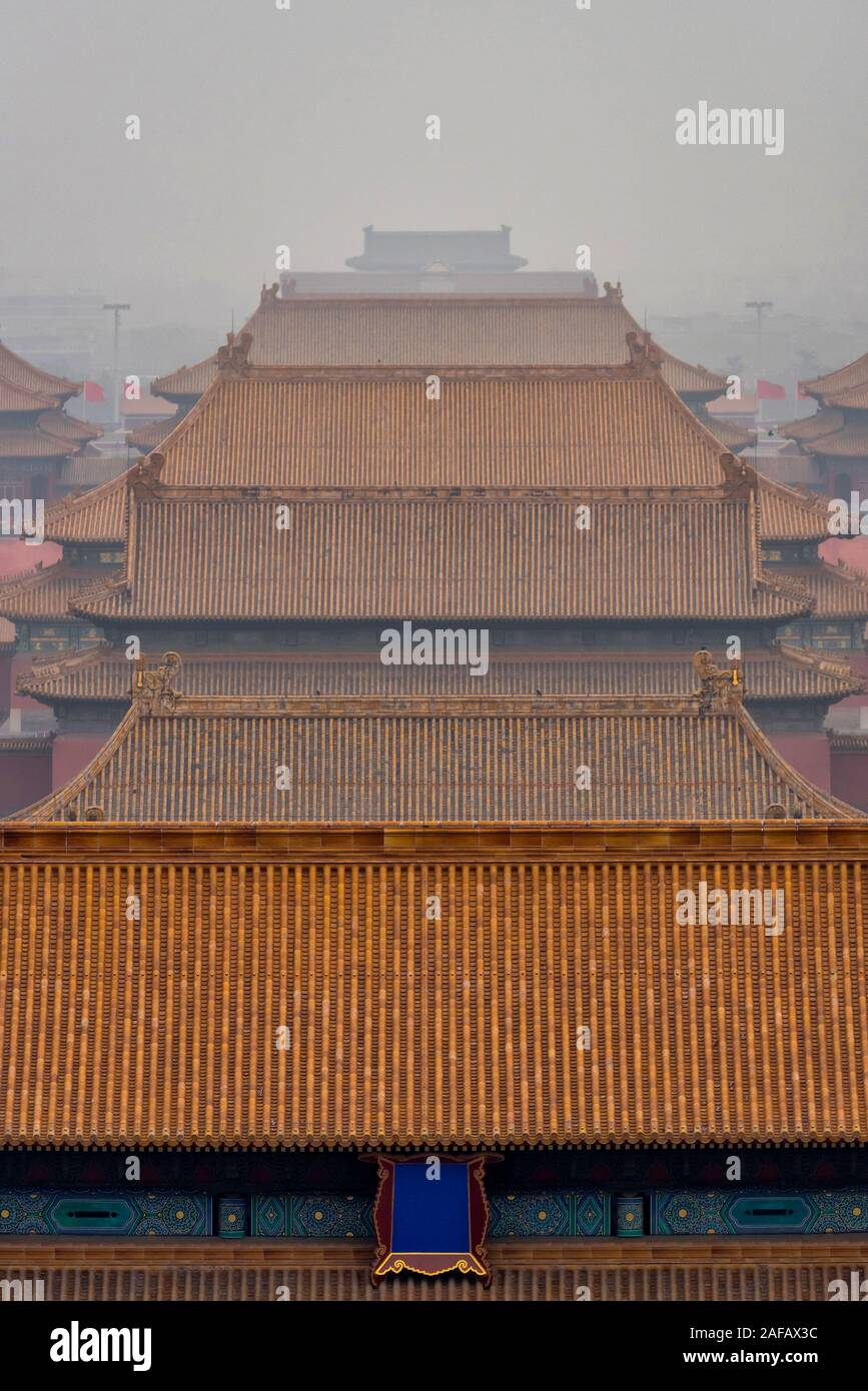 Yellow Roofs Forbidden City taken from Jinshang Park. Beijing, China ...