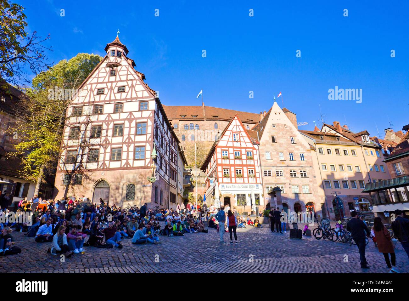 Nuremberg, Germany - October 2019 : People crowd at old town in ...