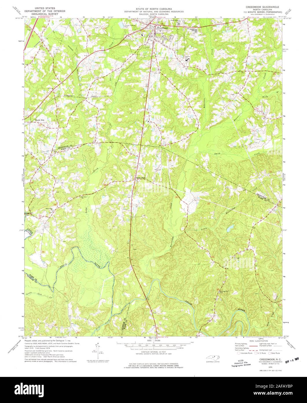 USGS TOPO Map North Carolina NC Creedmoor 162344 1974 24000 Restoration ...