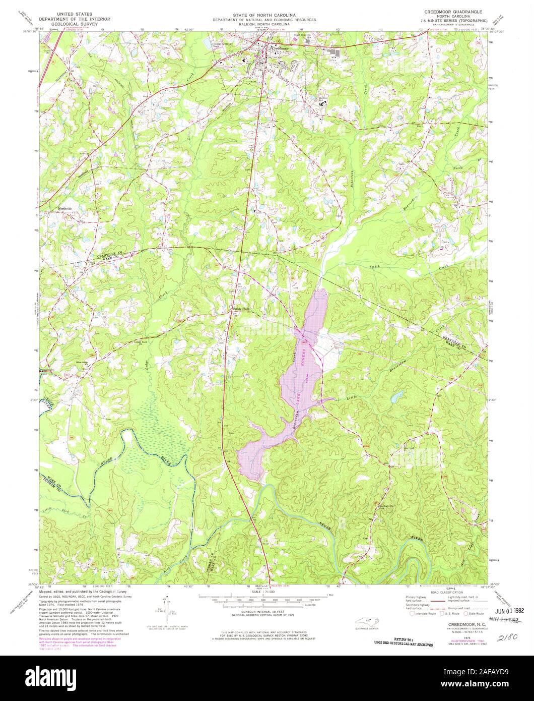 USGS TOPO Map North Carolina NC Creedmoor 162345 1974 24000 Restoration ...