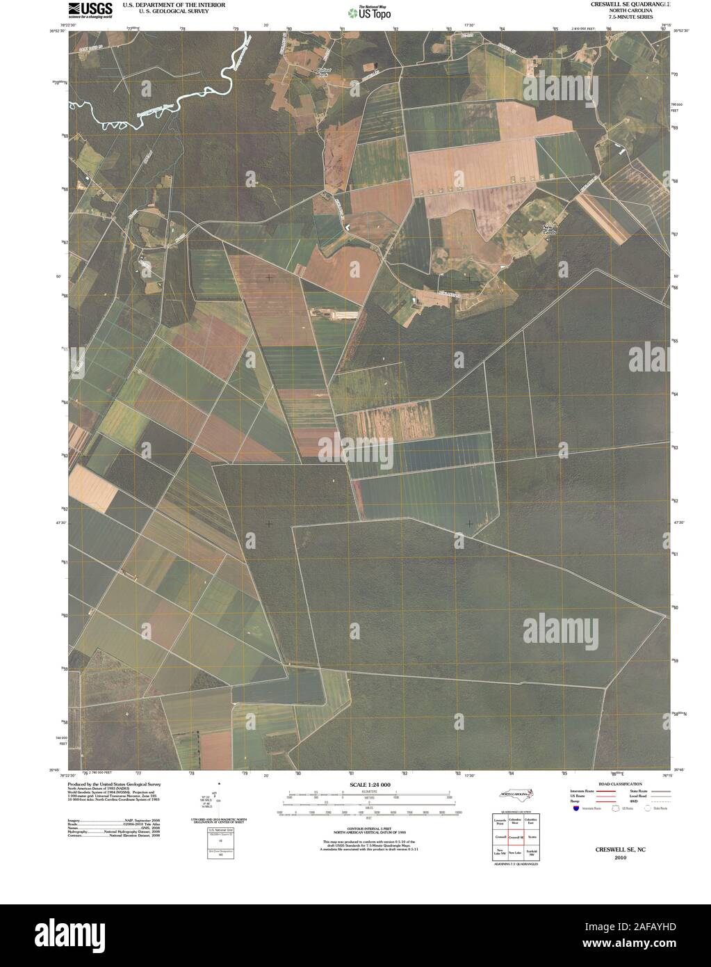 USGS TOPO Map North Carolina NC Creswell SE 20100820 TM Restoration ...
