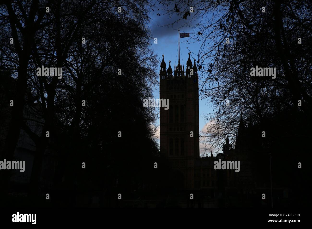 The Union Jack flying over Victoria Tower at the Houses of Parliament ...