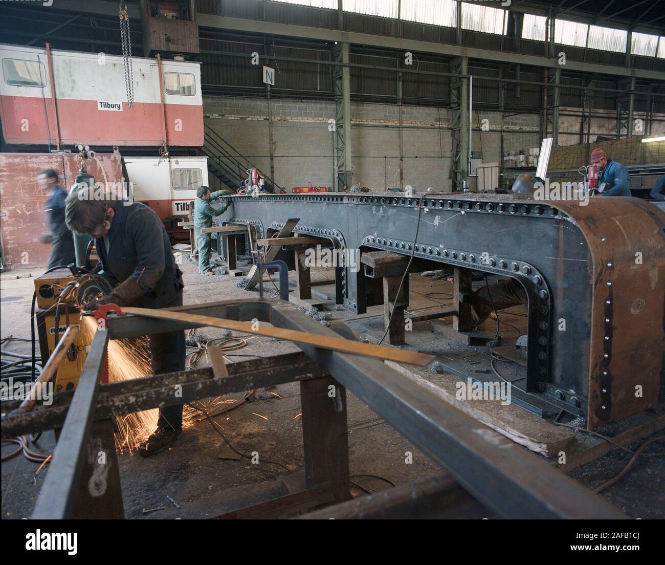 A fabrication yard in Ipswich Suffolk, in 1988, showing safety ...