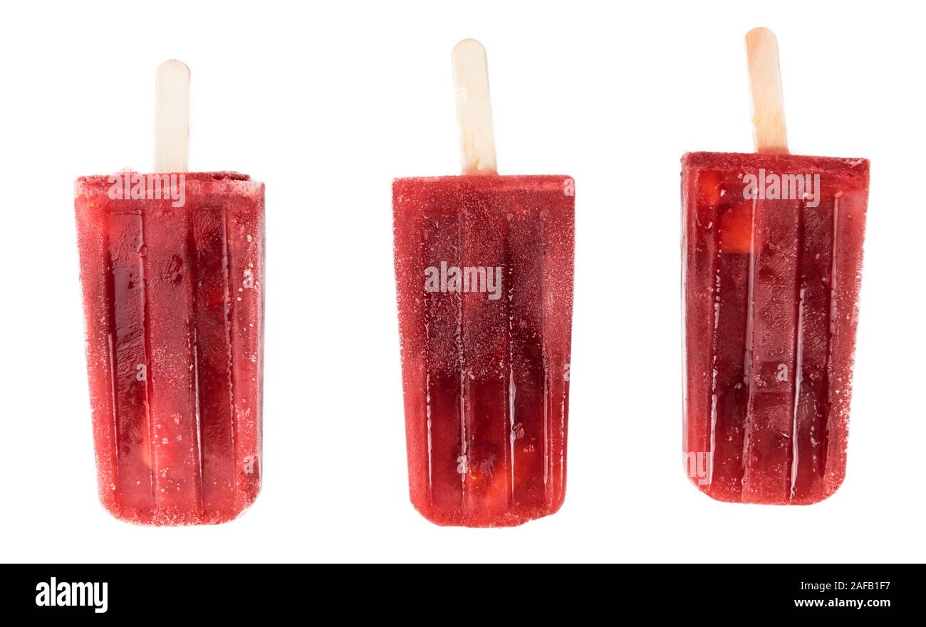 Strawberry Popsicles isolated on white background (detailed close-up ...