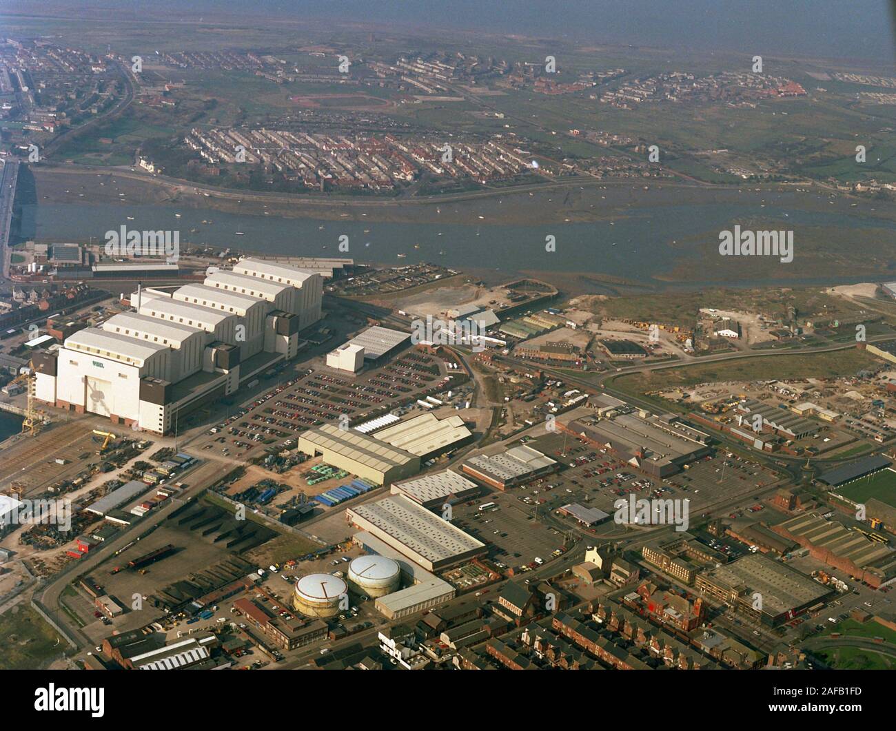 An aerial image of Barrow In Furness, in 1993, Cumbria, North West ...