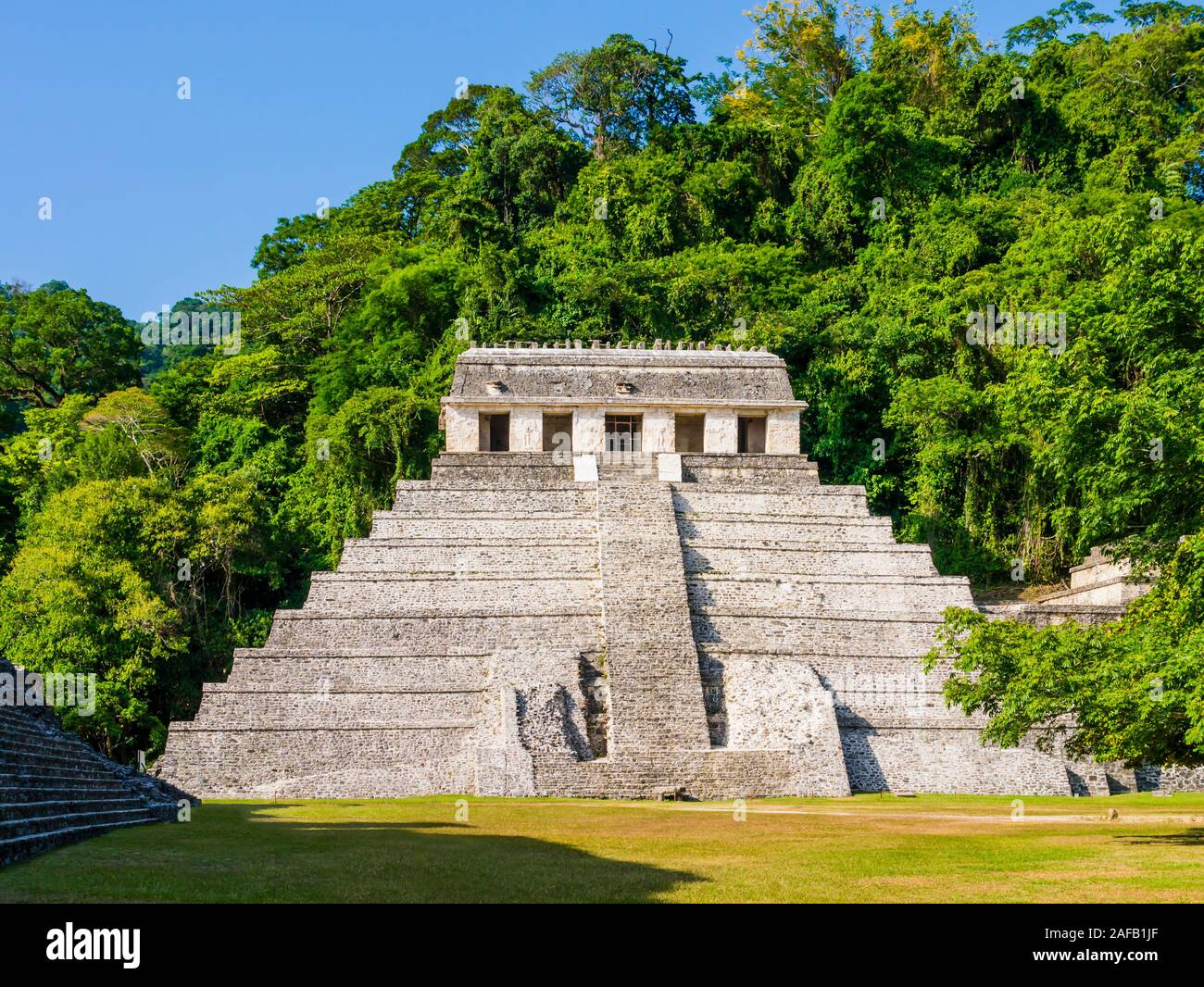 Stunning view of Temple of Inscriptions, Palenque archaeological site ...