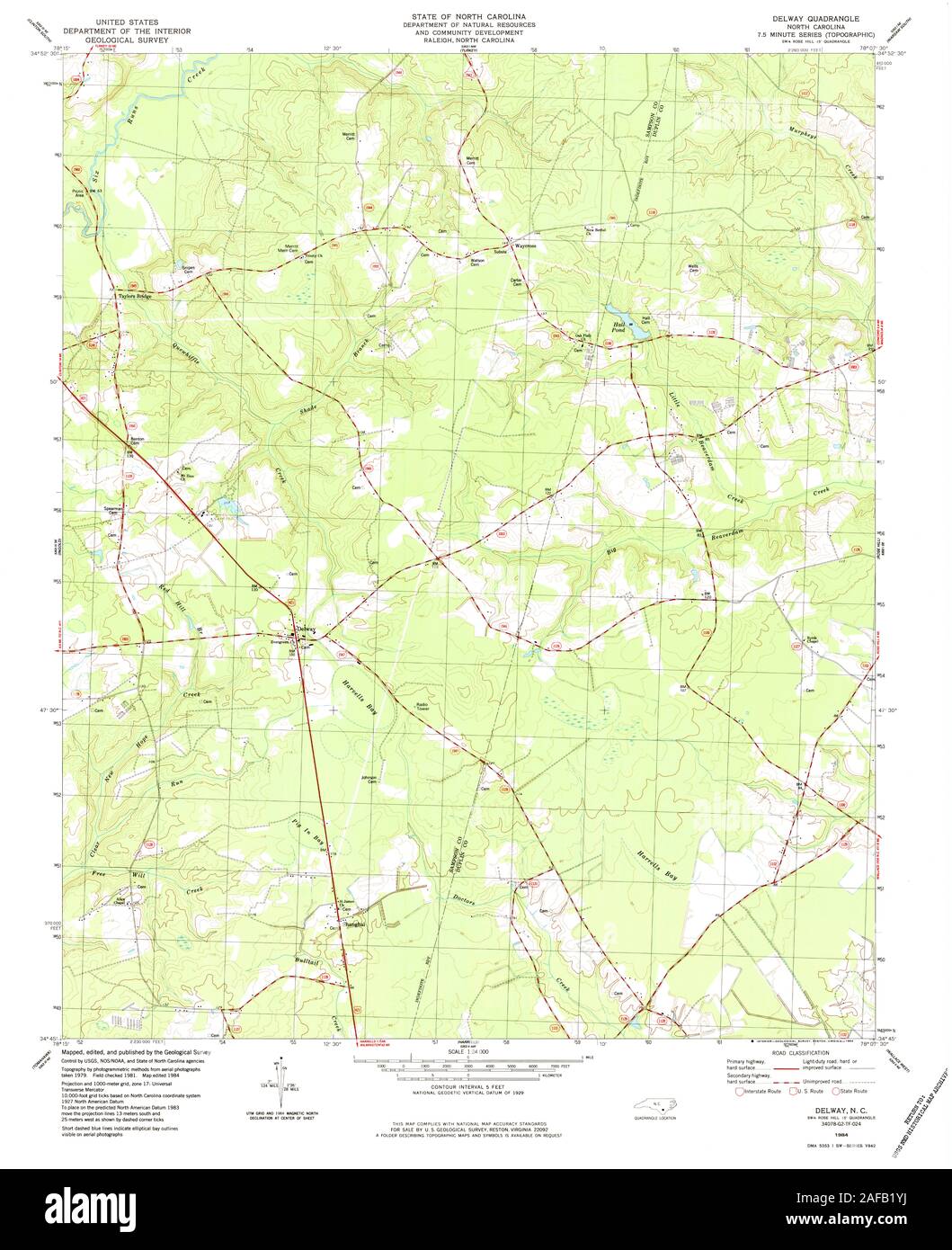 USGS TOPO Map North Carolina NC Delway 162391 1984 24000 Restoration ...
