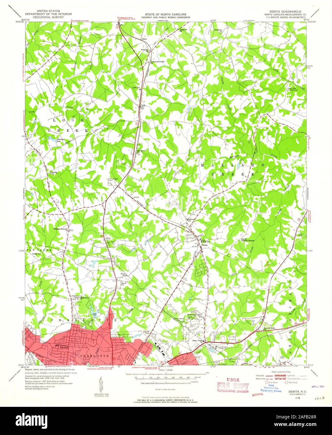 USGS TOPO Map North Carolina NC Derita 162401 1948 24000 Restoration ...