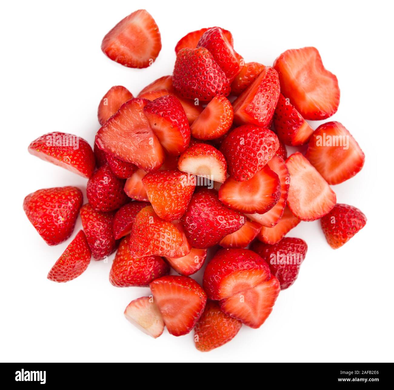 Fresh made Chopped Strawberries isolated on white background; close-up ...