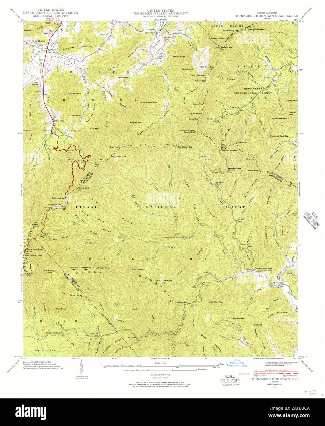 USGS TOPO Map North Carolina NC Dunsmore Mountain 162421 1942 24000 ...