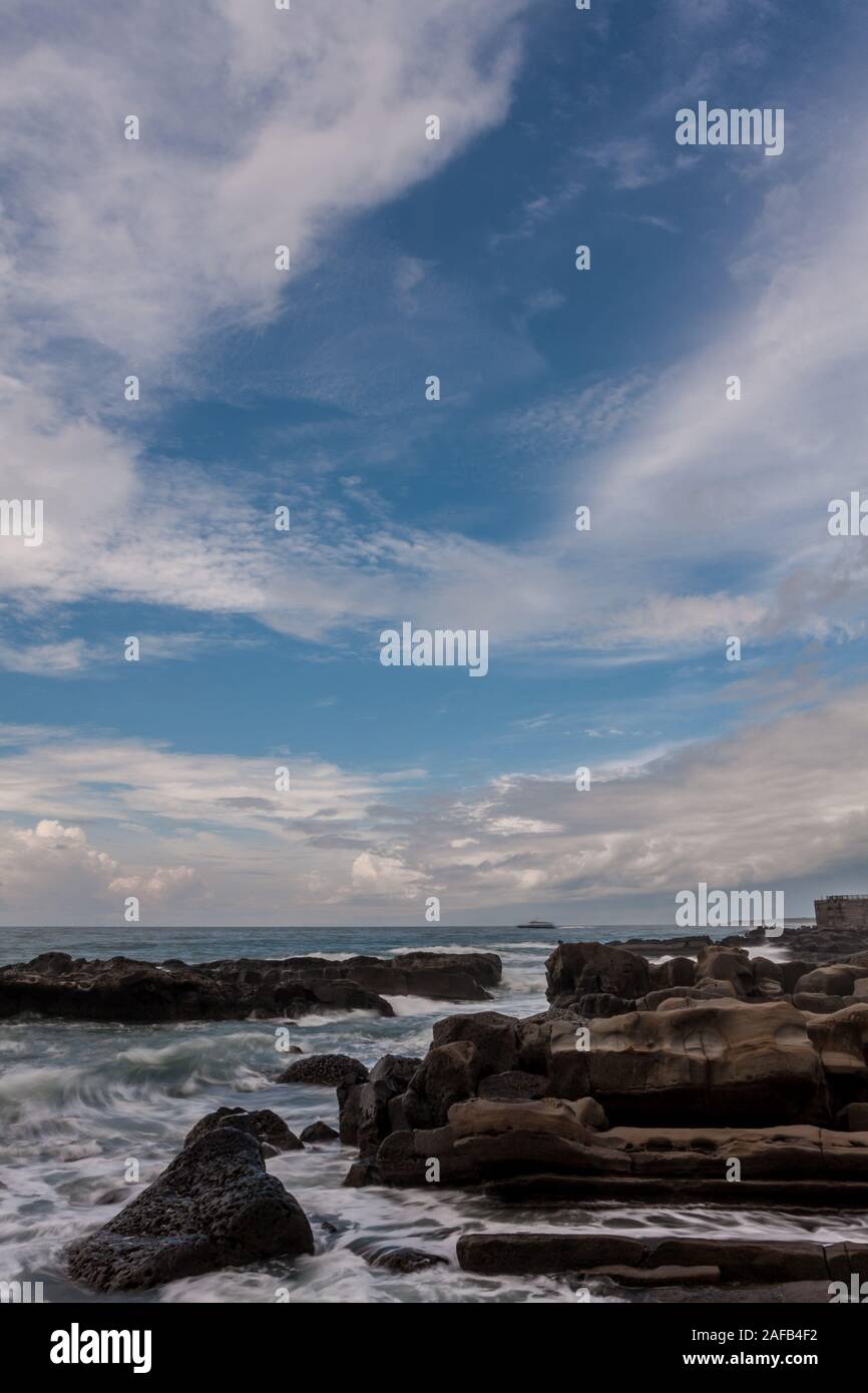View of Xiaoyeliu, a seaside scenic area known for its unique sandstone ...