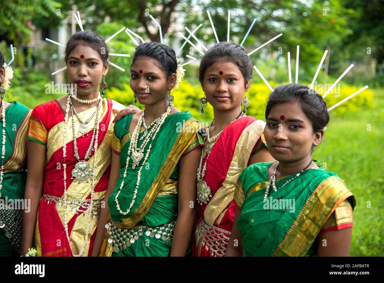 AMRAVATI, MAHARASHTRA, INDIA - AUGUST 9 : Group of Gondi tribes ...