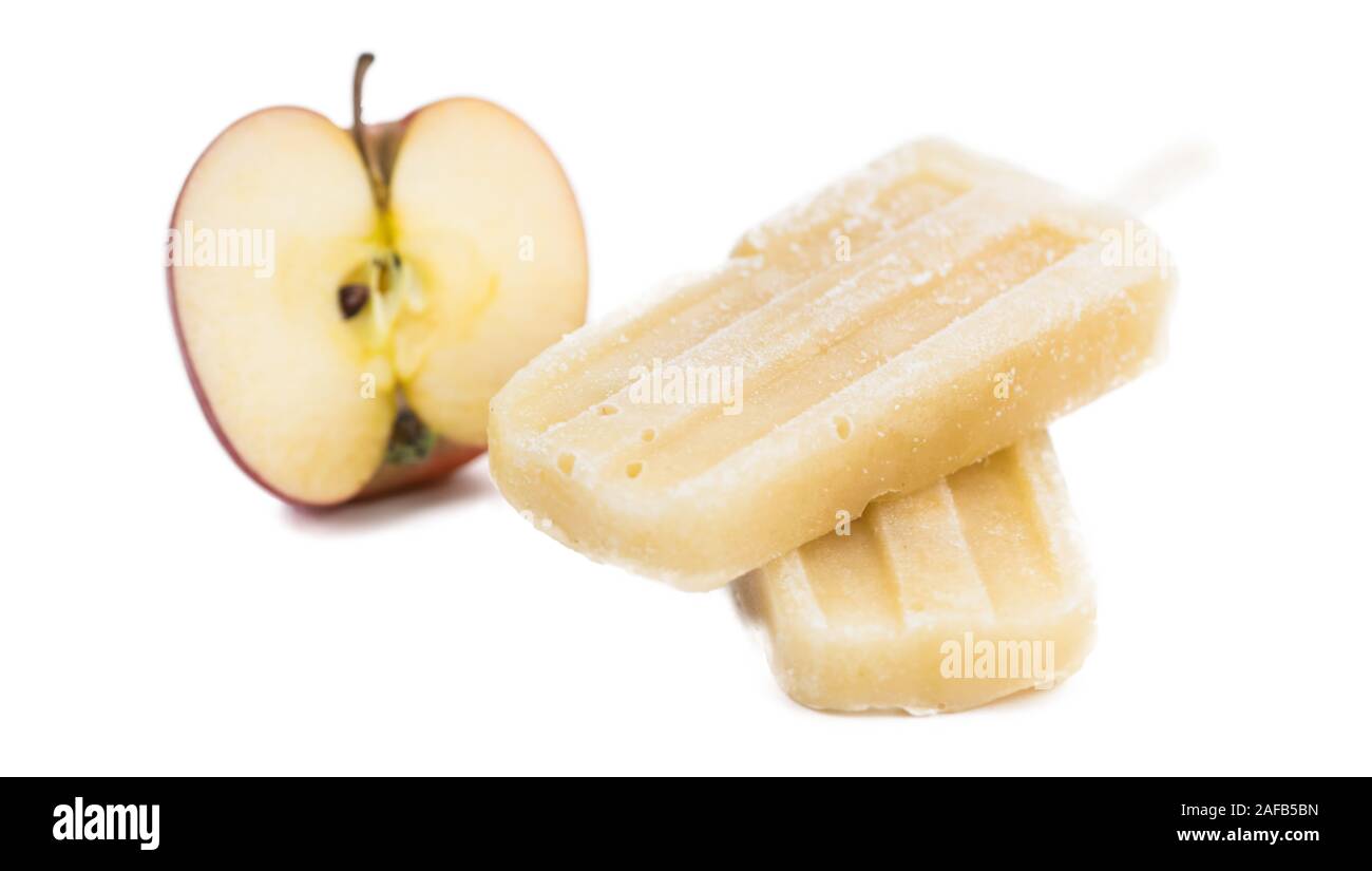 Fresh made Apple Popsicles (close-up shot) isolated on white background ...