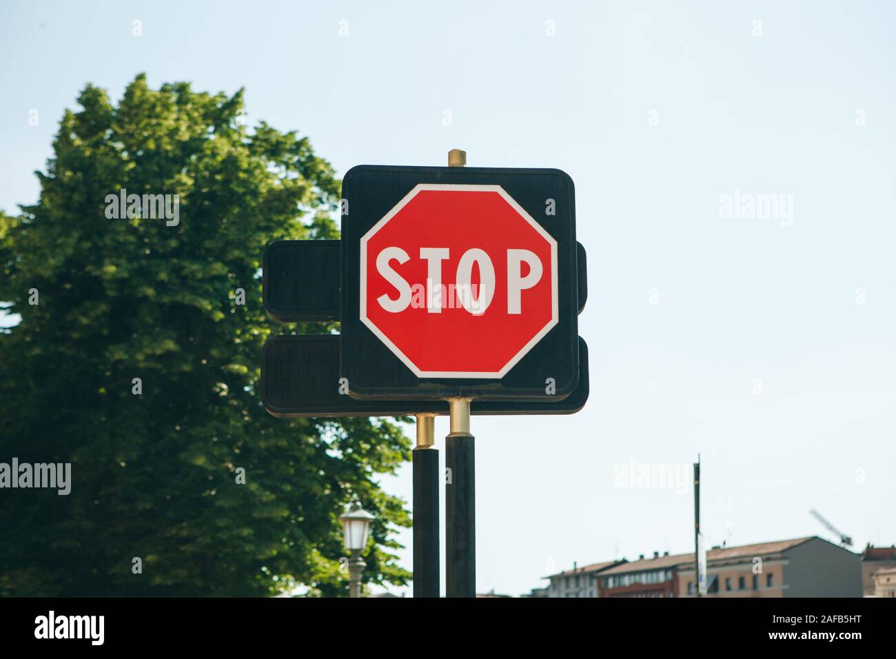 Road sign stop. Sign prohibiting cars from driving on this road Stock ...