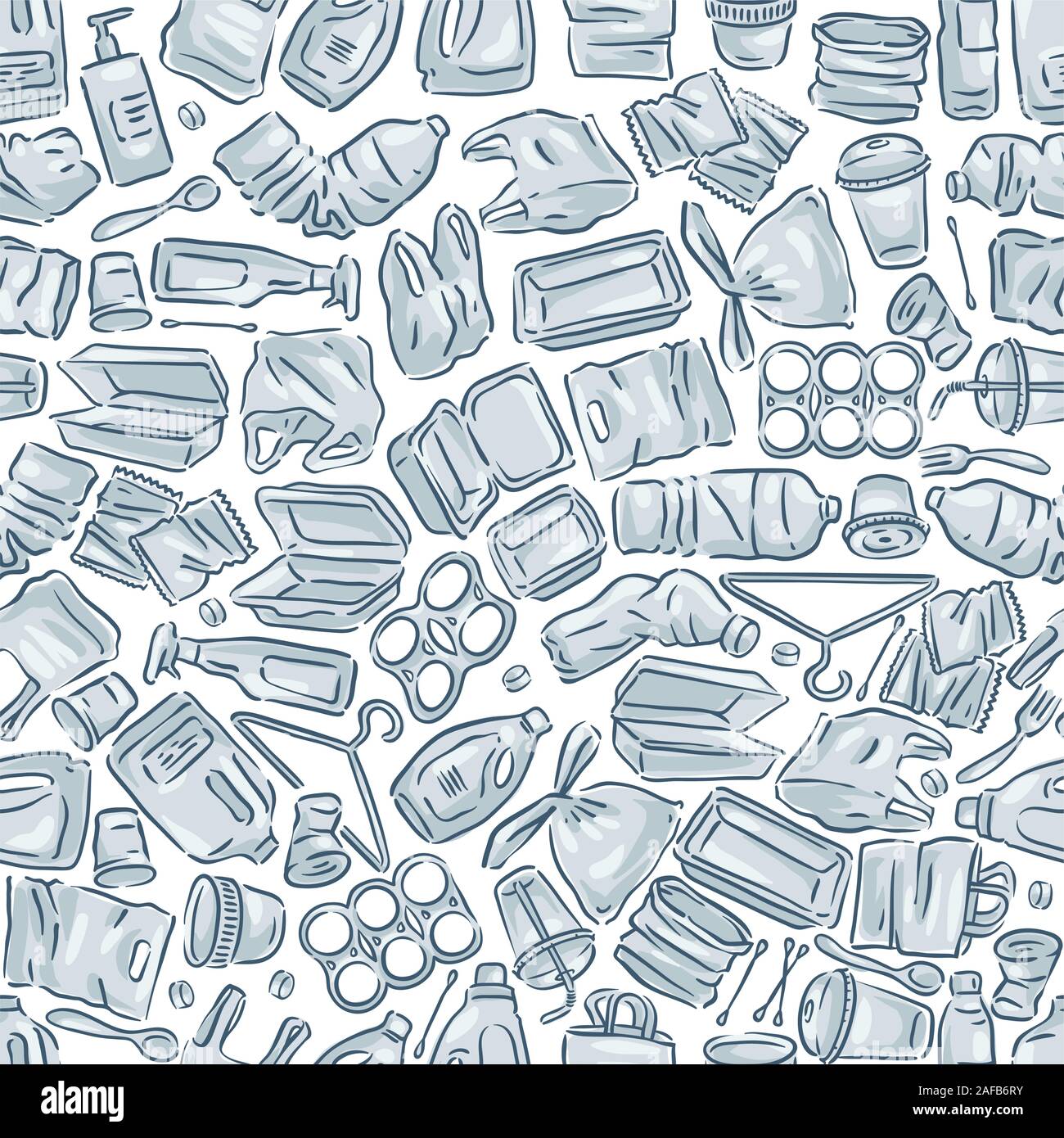 Plastic waste icon collection seamless pattern on white background ...