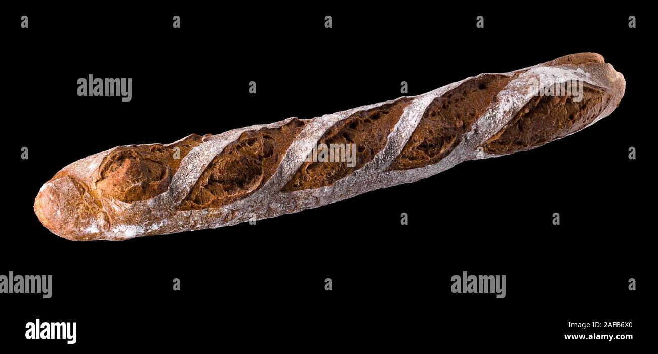 French baguette isolated on a black background with clipping path Stock ...