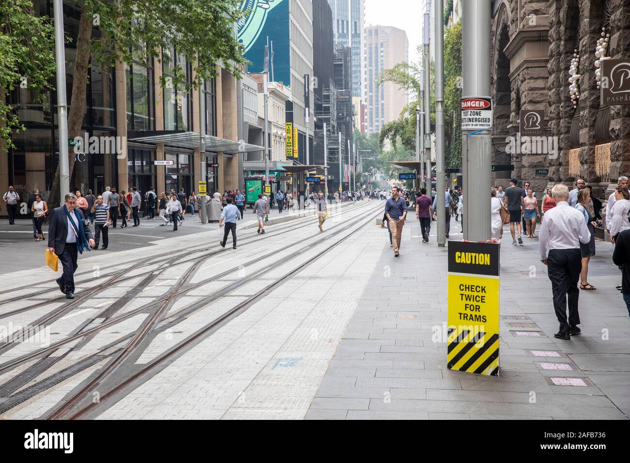Sydney light rail, caution signs for the light rail trams before ...