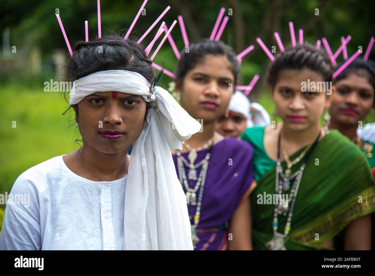 AMRAVATI, MAHARASHTRA, INDIA - AUGUST 9 : Group of Gondi tribes ...