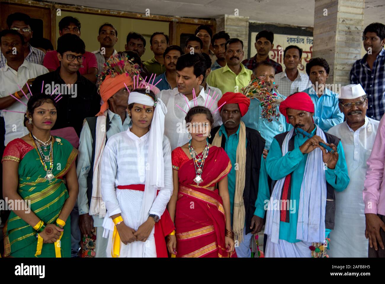 AMRAVATI, MAHARASHTRA, INDIA - AUGUST 9 : Group of Gondi tribes ...