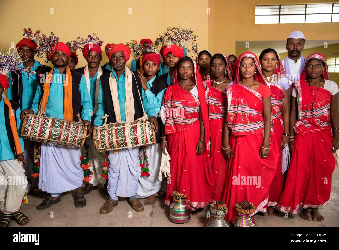 AMRAVATI, MAHARASHTRA, INDIA - AUGUST 9: Unidentified group of Korku ...