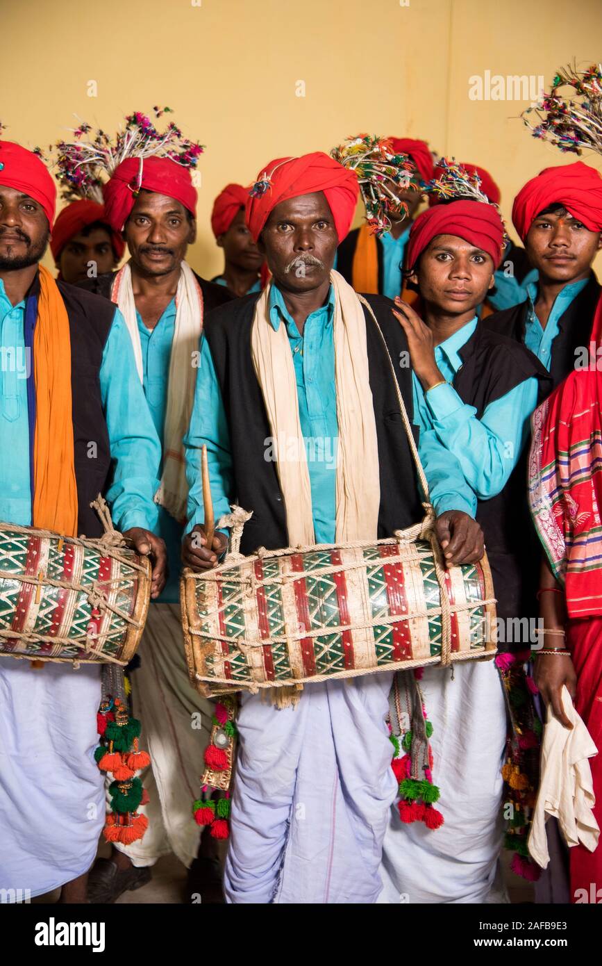 AMRAVATI, MAHARASHTRA, INDIA - AUGUST 9: Unidentified group of Korku ...