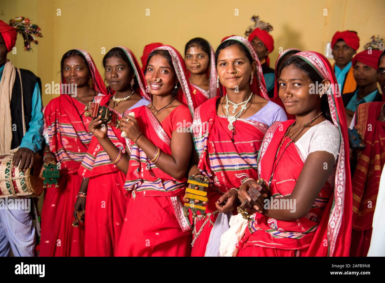 AMRAVATI, MAHARASHTRA, INDIA - AUGUST 9: Unidentified group of Korku ...