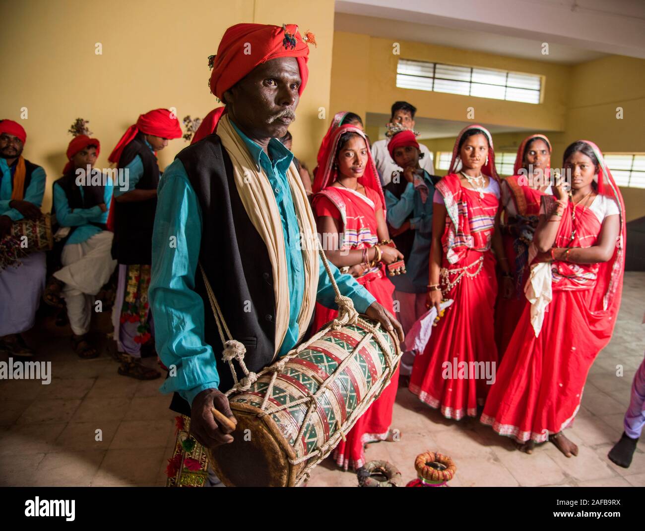 AMRAVATI, MAHARASHTRA, INDIA - AUGUST 9: Unidentified group of Korku ...