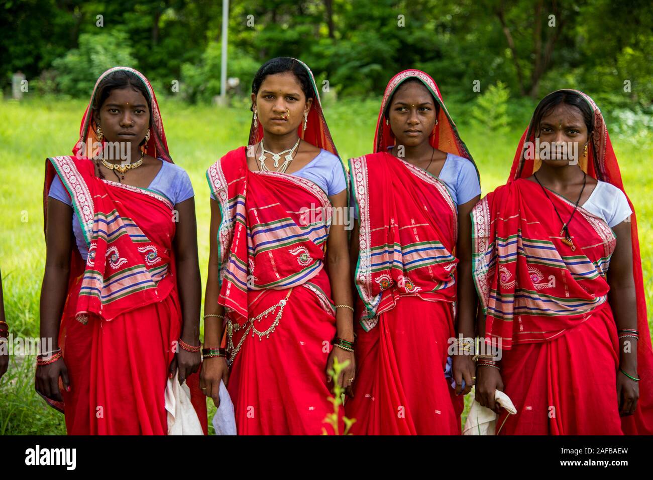 AMRAVATI, MAHARASHTRA, INDIA - AUGUST 9: Unidentified group of Korku ...