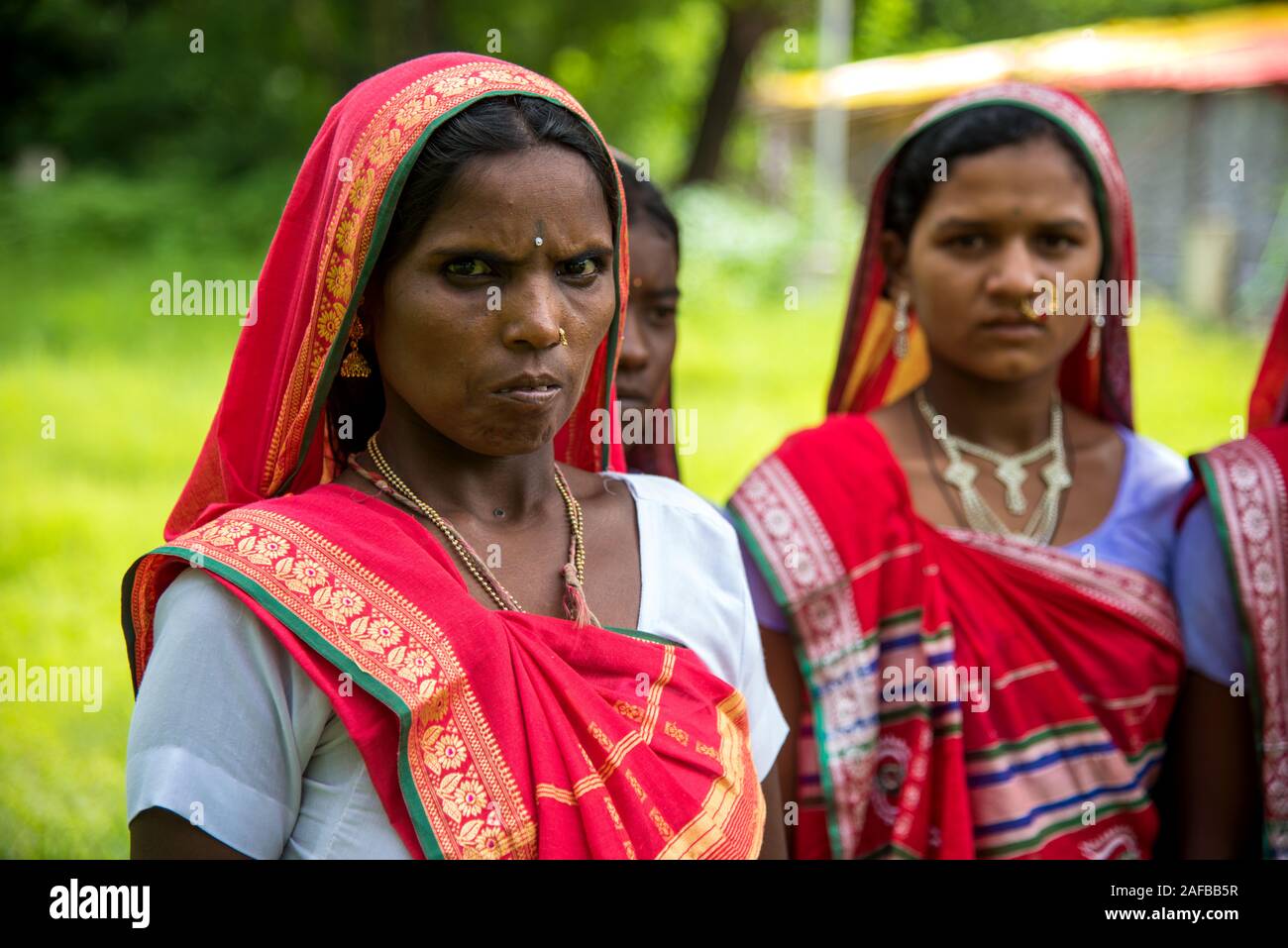 AMRAVATI, MAHARASHTRA, INDIA - AUGUST 9: Unidentified group of Korku ...