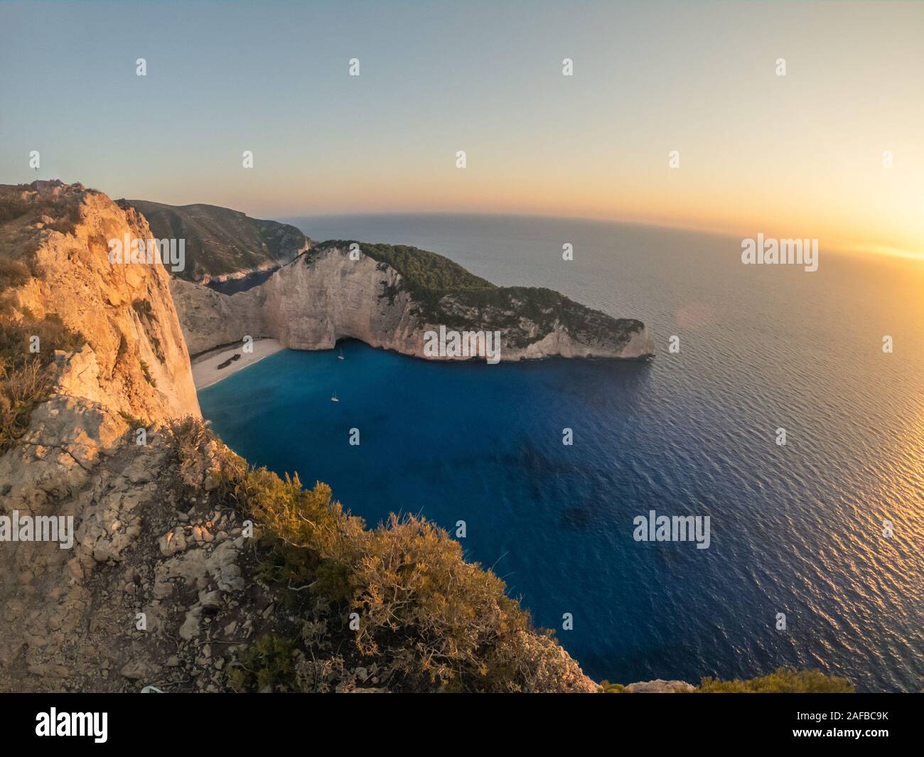 Top view of Zante - Zakynthos, Greece. Shiprweck Beach at sunset Stock ...