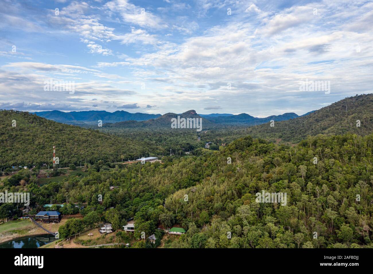 Tropical rainforest with blue sky in national park. Aerial view Stock ...