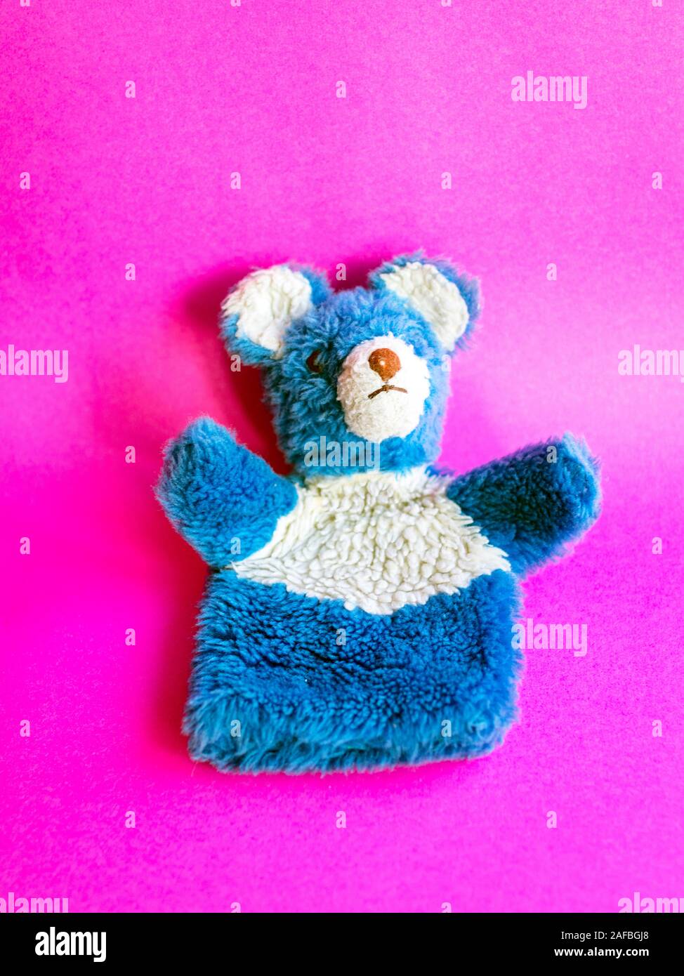 1960s blue furry teddy bear glove puppet Stock Photo - Alamy