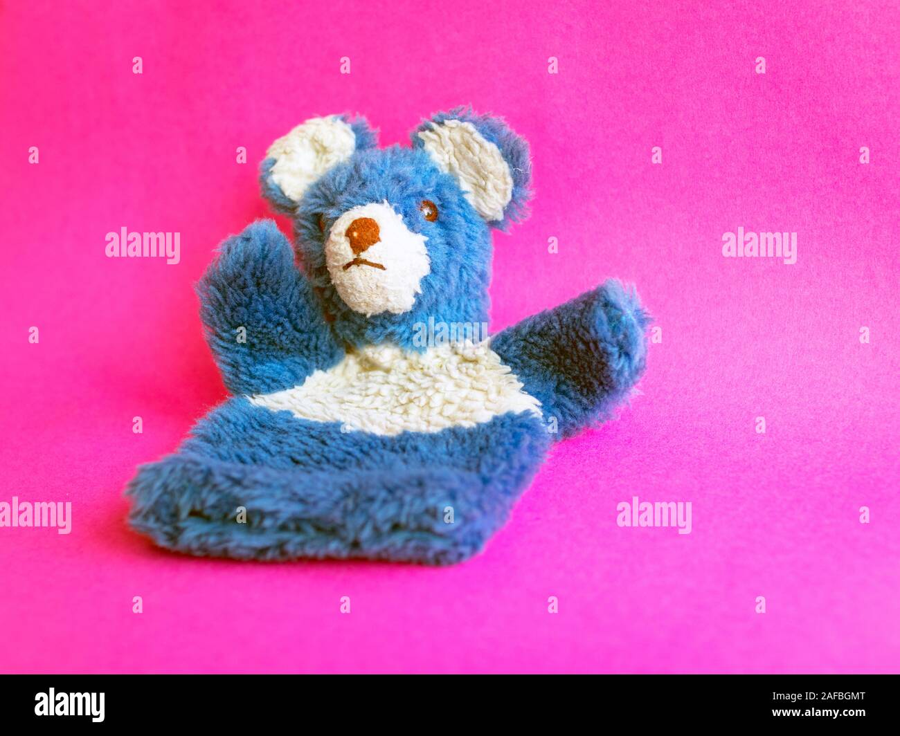 1960s blue furry teddy bear glove puppet Stock Photo - Alamy