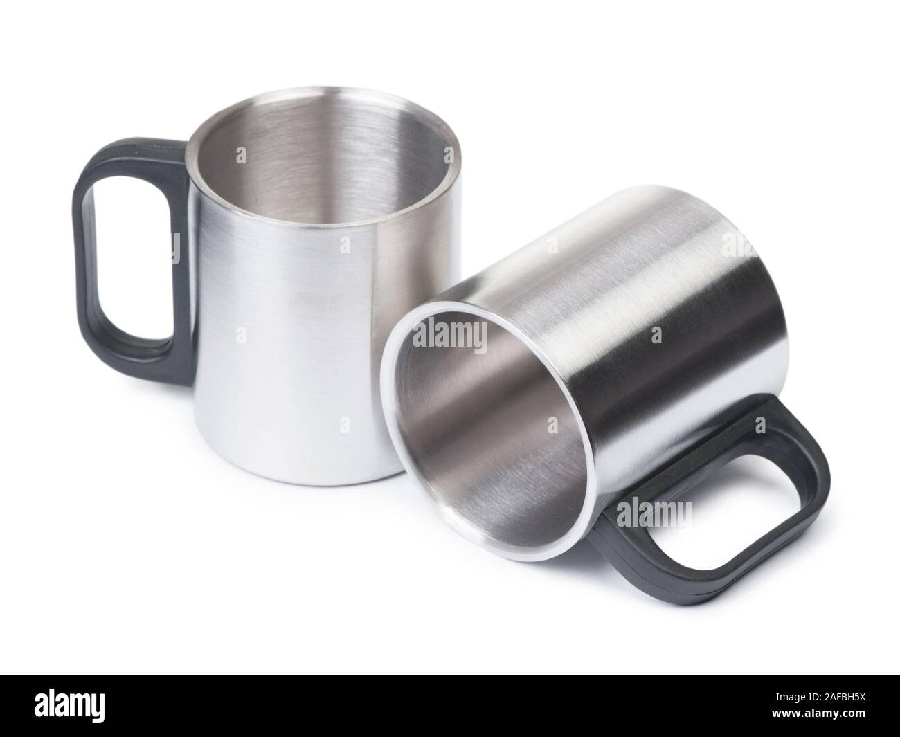 Empty metal mugs isolated on white background Stock Photo - Alamy