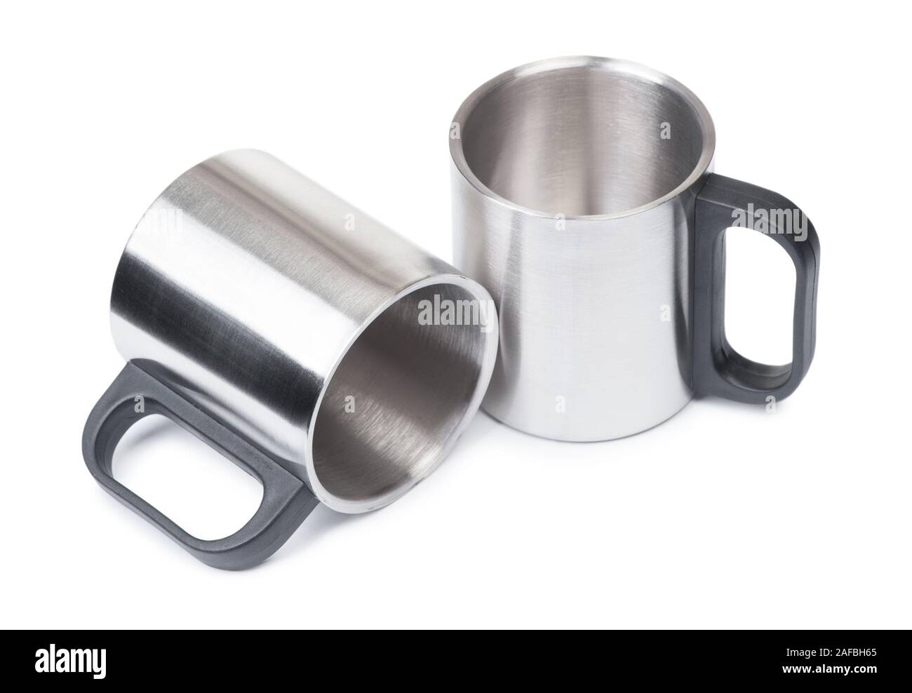 Empty metal mugs isolated on white background Stock Photo - Alamy