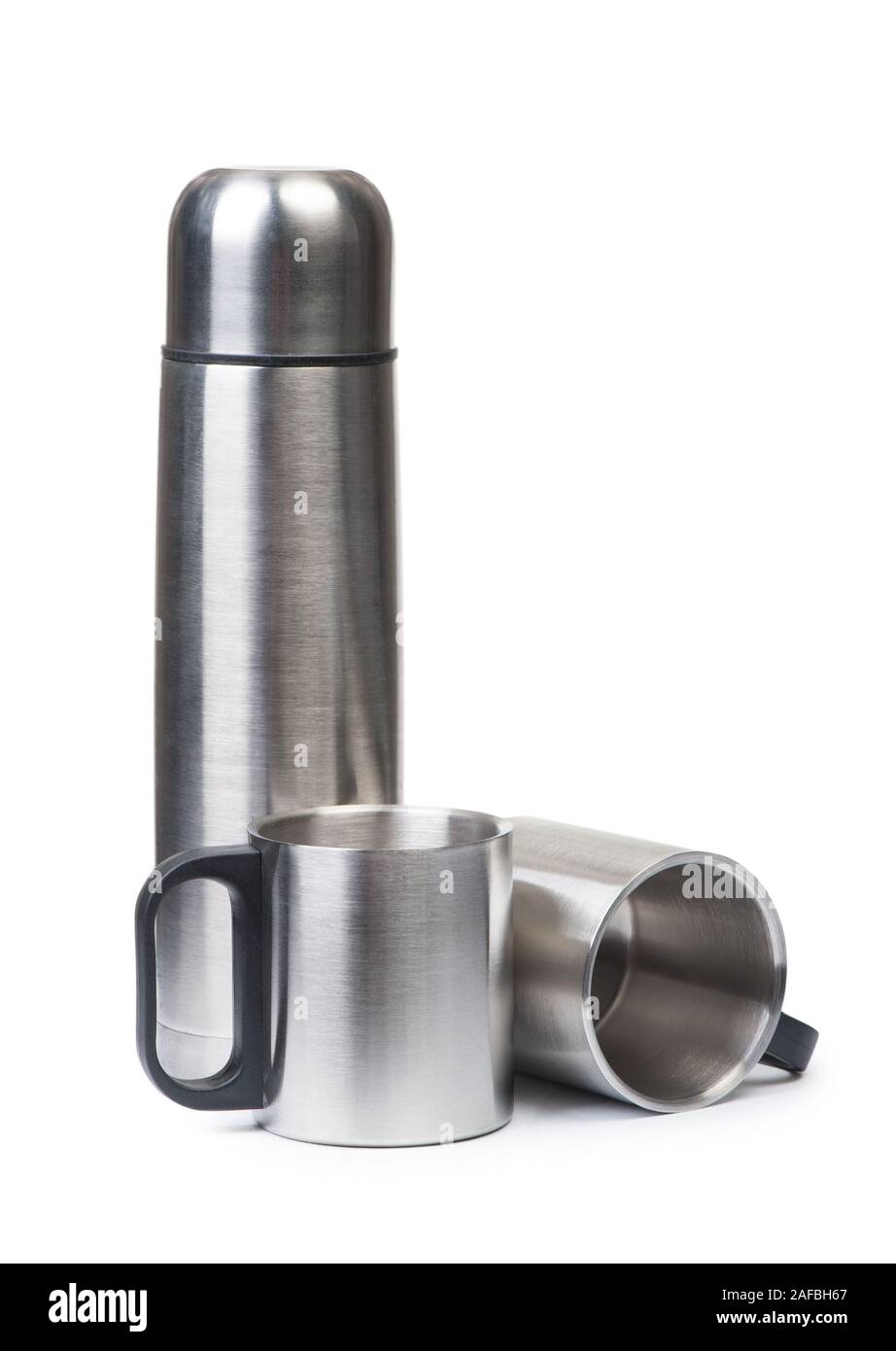 Steel thermos with mug kit isolated on white background Stock Photo - Alamy