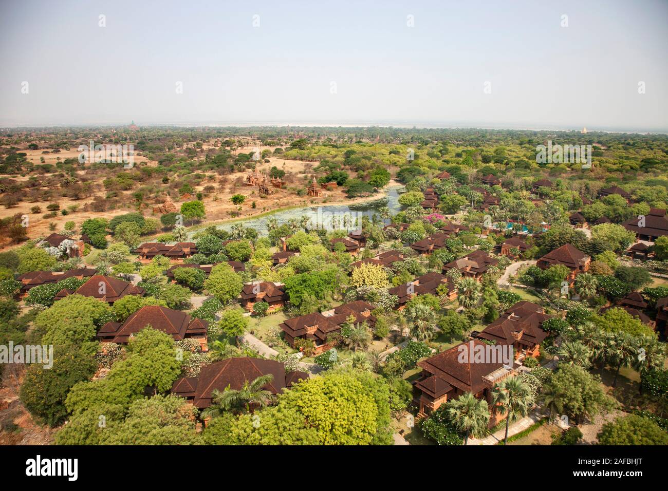 View of Bagan temples from Nan Myint Tower, Old Bagan area, Mandalay ...
