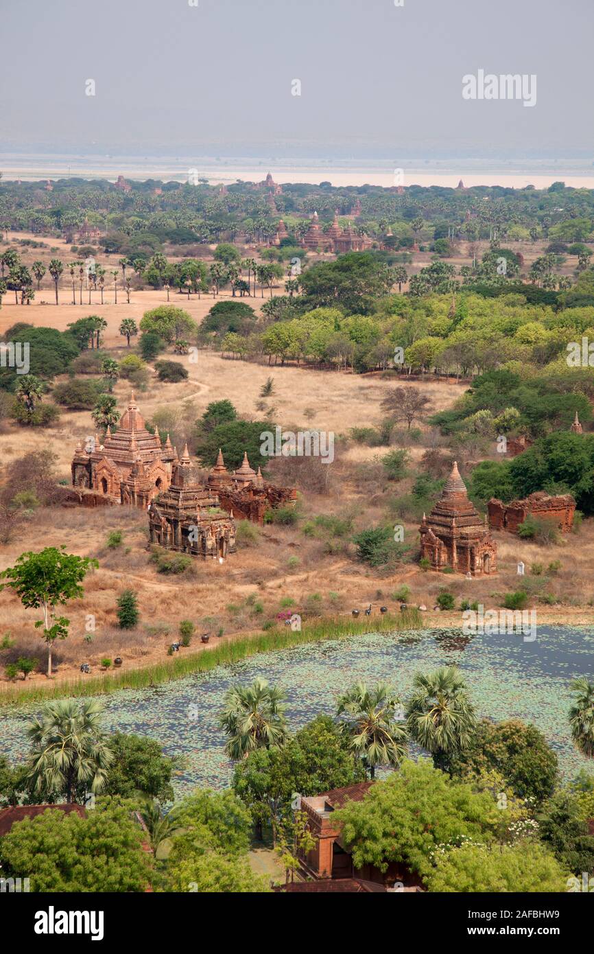 View of Bagan temples from Nan Myint Tower, Old Bagan area, Mandalay ...