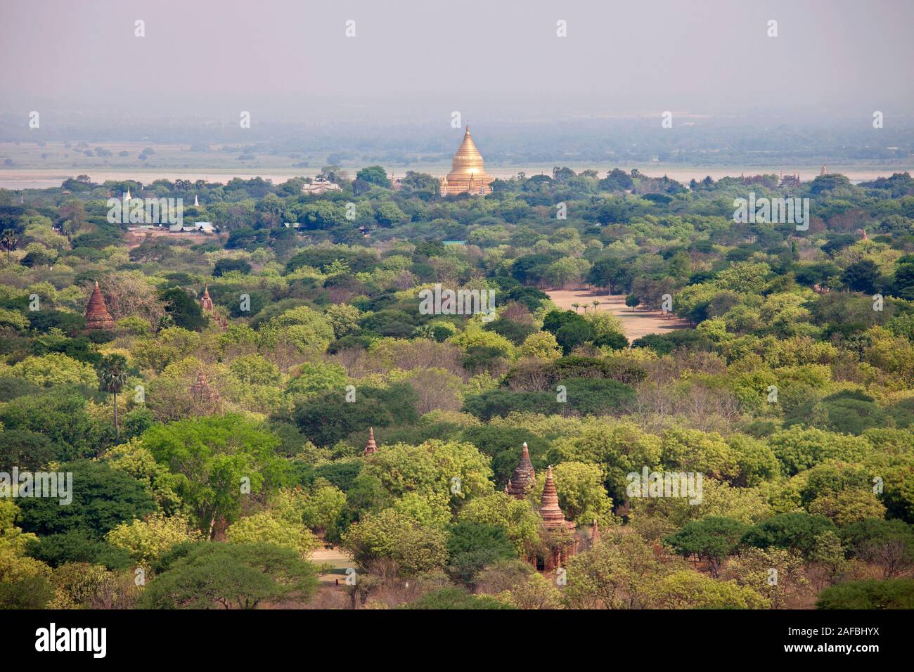 View of Bagan temples from Nan Myint Tower, Old Bagan area, Mandalay ...