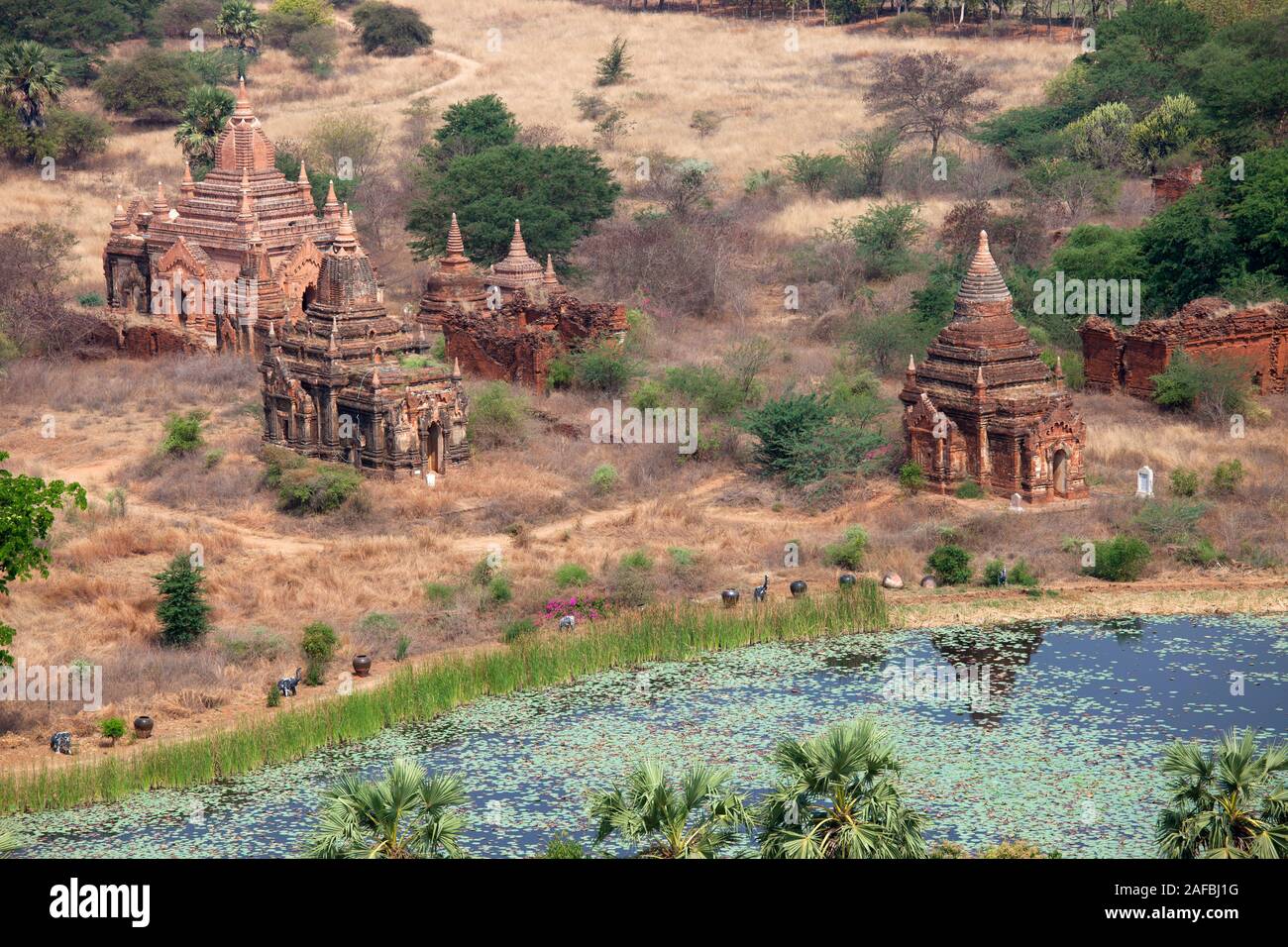 View of Bagan temples from Nan Myint Tower, Old Bagan area, Mandalay ...