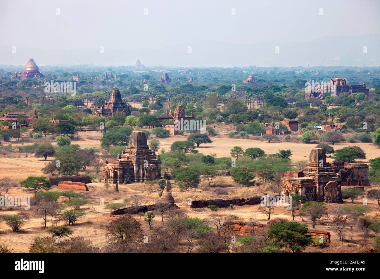 View of Bagan temples from Nan Myint Tower, Old Bagan area, Mandalay ...