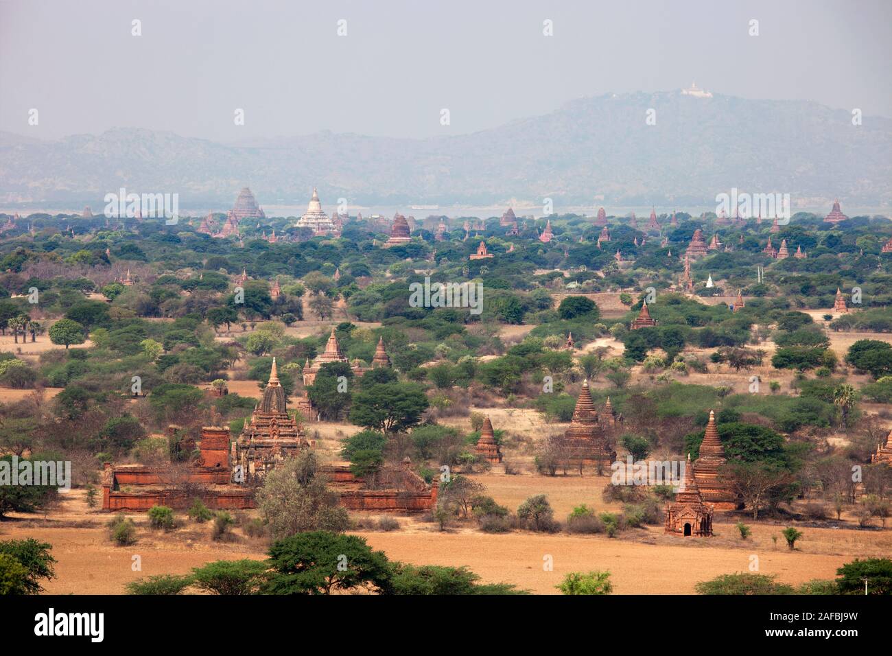 View of Bagan temples from Nan Myint Tower, Old Bagan area, Mandalay ...