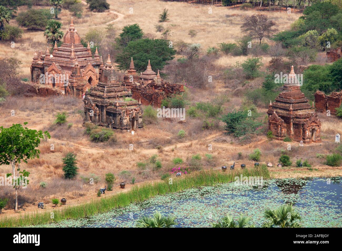View of Bagan temples from Nan Myint Tower, Old Bagan area, Mandalay ...