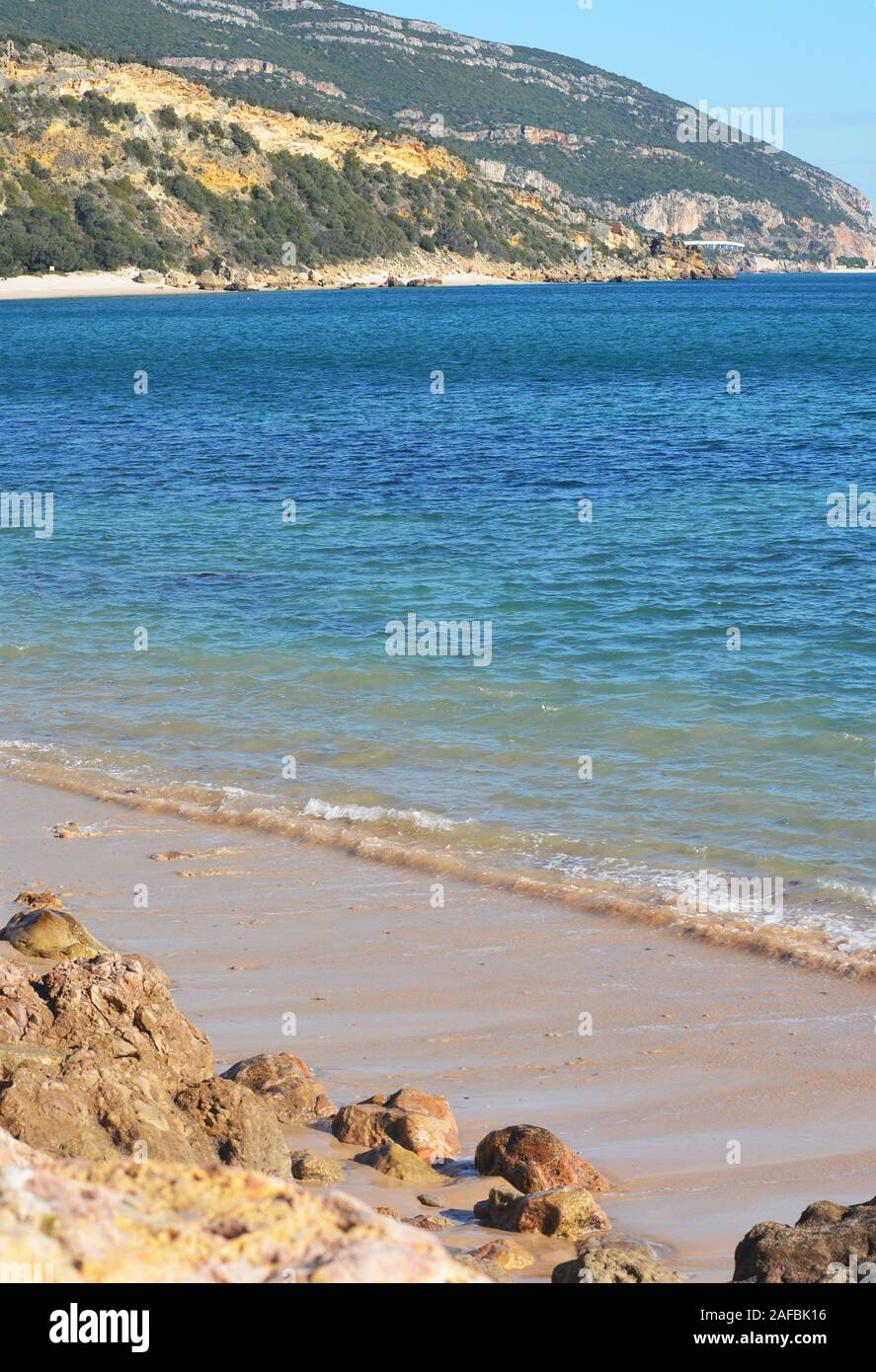 Portinho da Arrabida beach within the Serra da Arrabida natural park ...