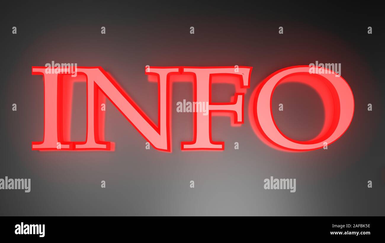 INFO write in red led letters on black background - 3D rendering ...