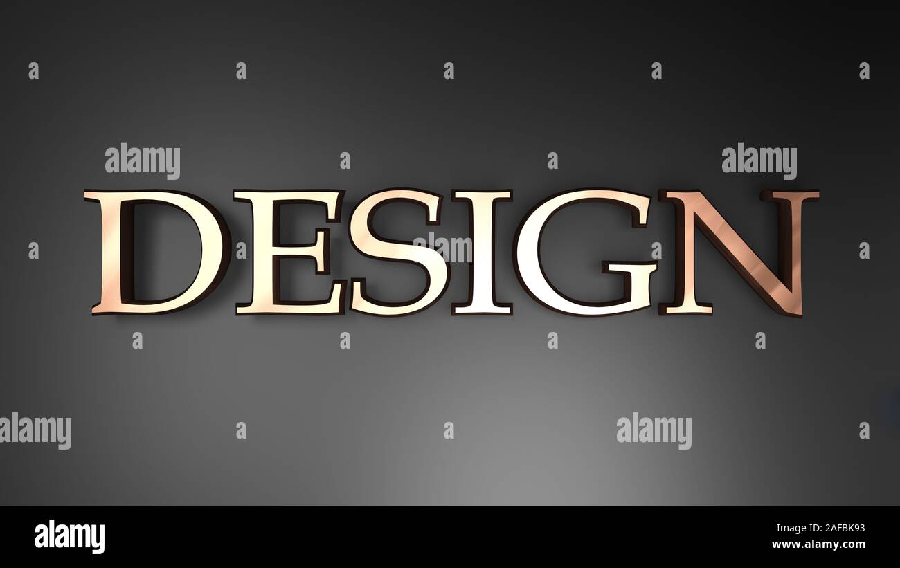DESIGN satin copper write on black background - 3D rendering ...