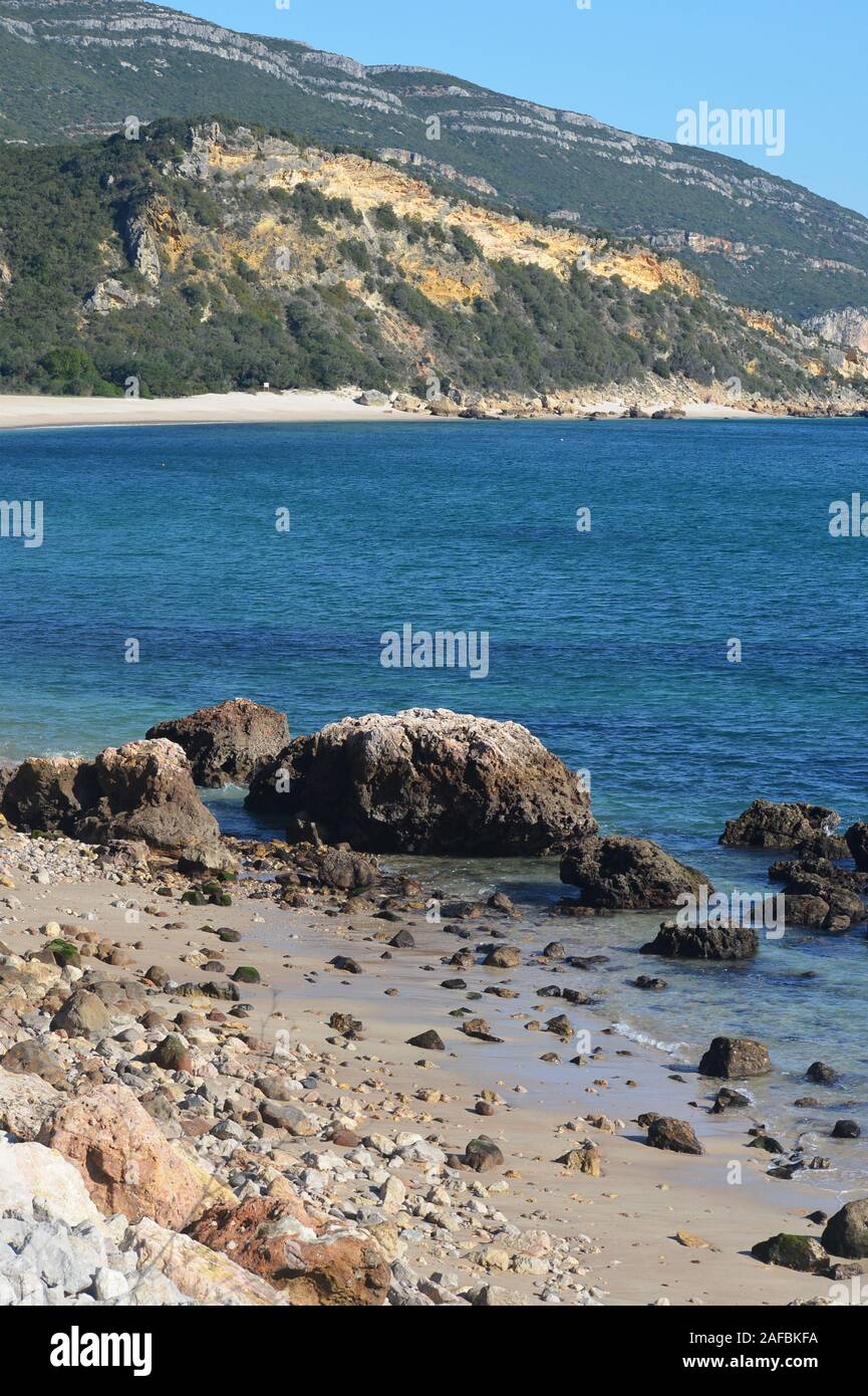 Portinho da Arrabida beach within the Serra da Arrabida natural park ...